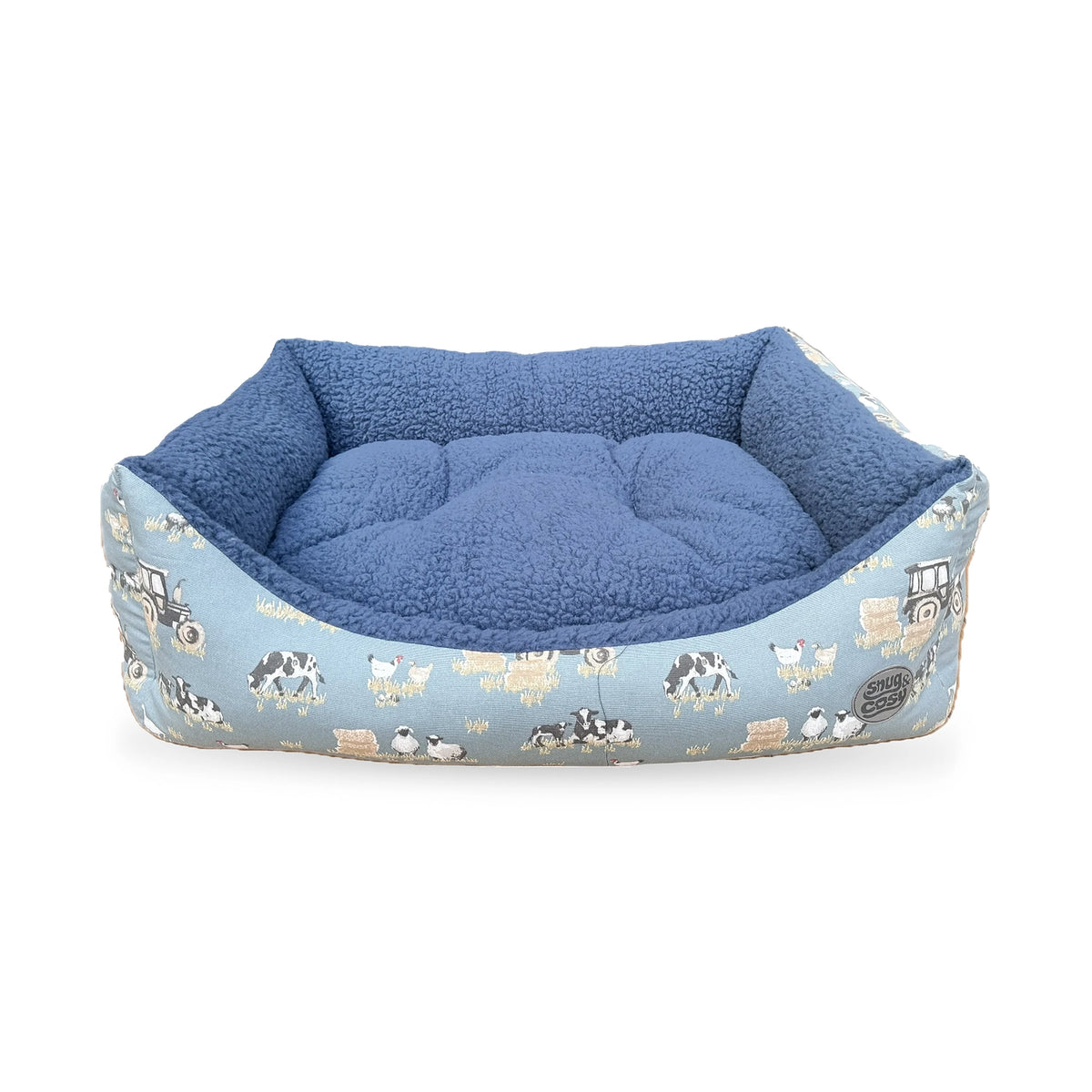 Farmyard Blue Rectangle Bed – Snug and Cosy Pets